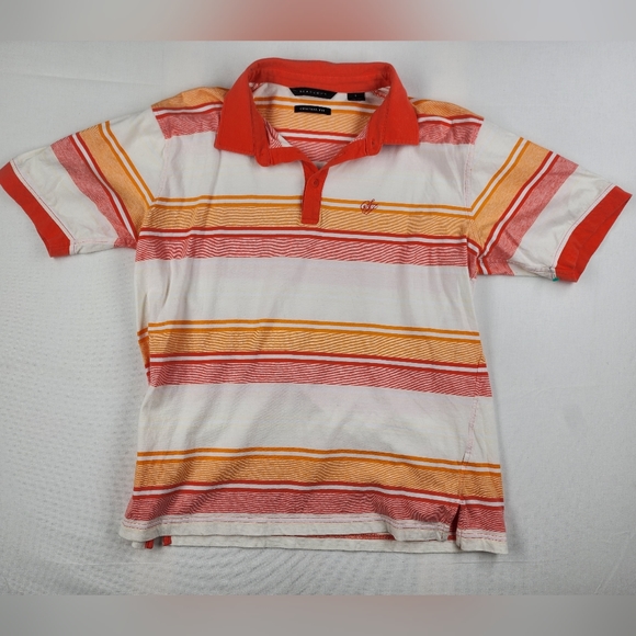 Sean John | Shirts | Seanjohn Polo Orange White Stripe Collar Shirt ...